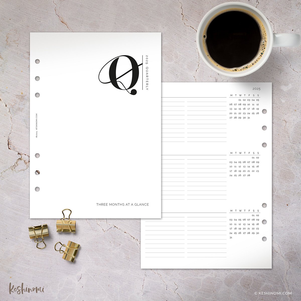 2025 Quarterly, Three Months at a Glance - A5 Printable Planner Insert ...