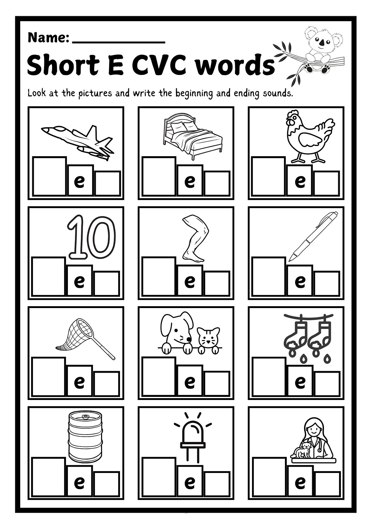 Short E CVC Words | Phonics Worksheet for Early Learners | Study Prints