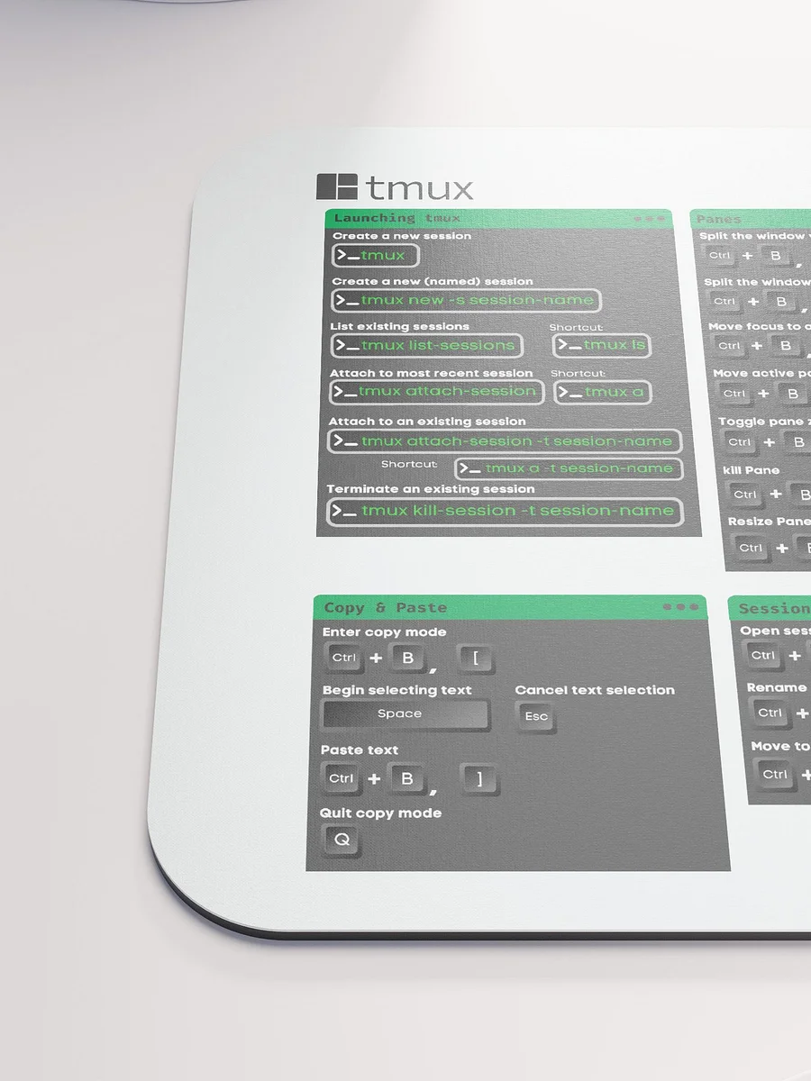 tmux Mouse Pad with Cheat Sheet (Color Variation) | Learn Linux TV tmux Mouse Pad with Cheat Sheet (Color Variation) | Learn Linux TV