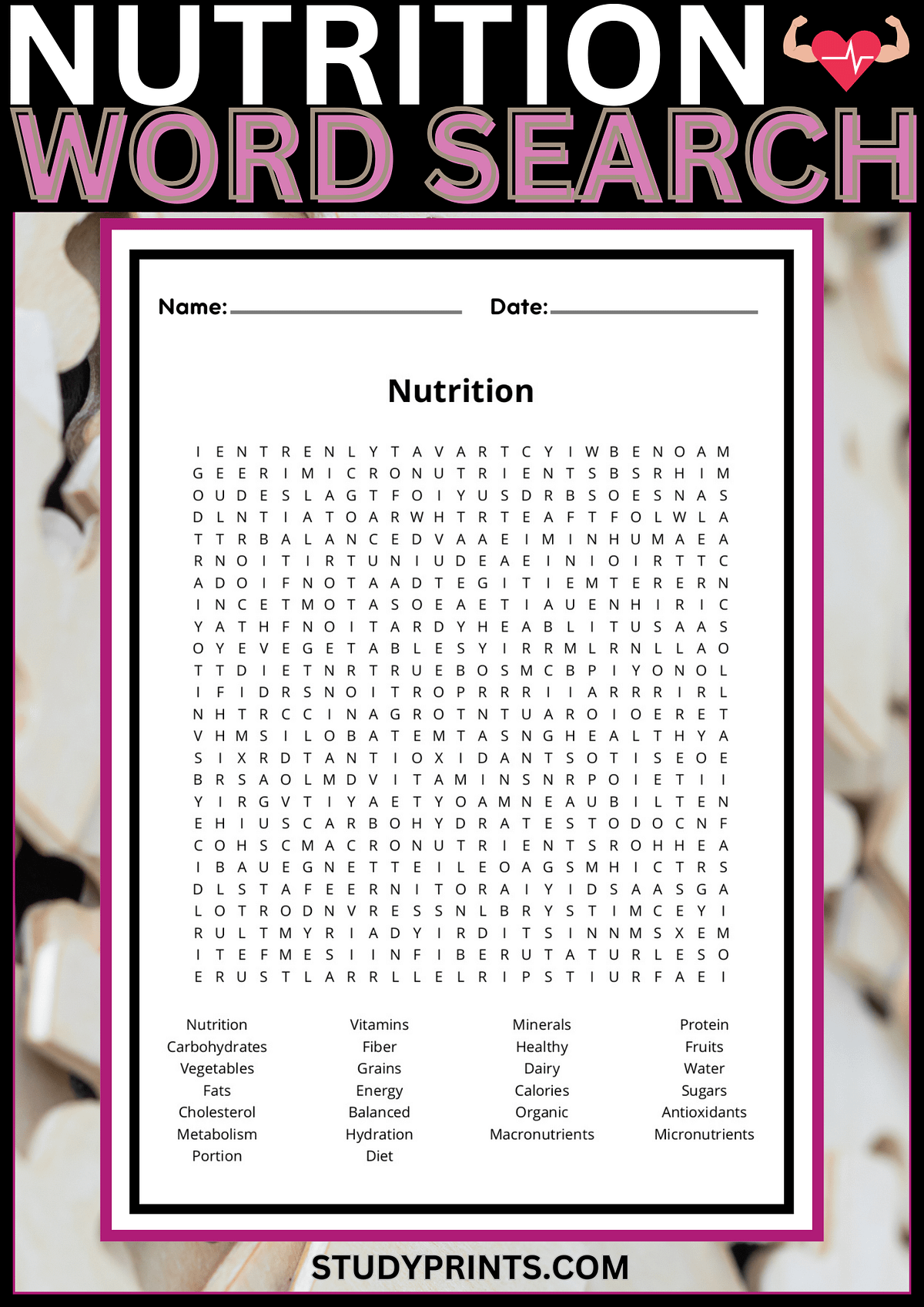 Nutrition Word Search | Healthy Eating Vocabulary Activity | Study Prints