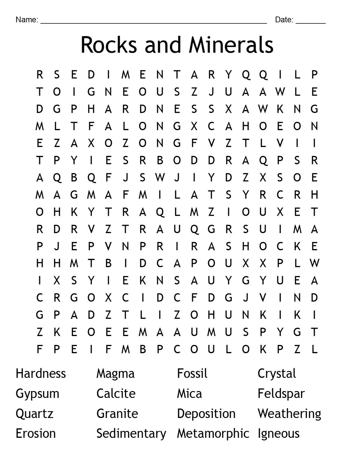 Rocks and Minerals Word Search Activity | 16 Key Vocabulary Words | 6th ...