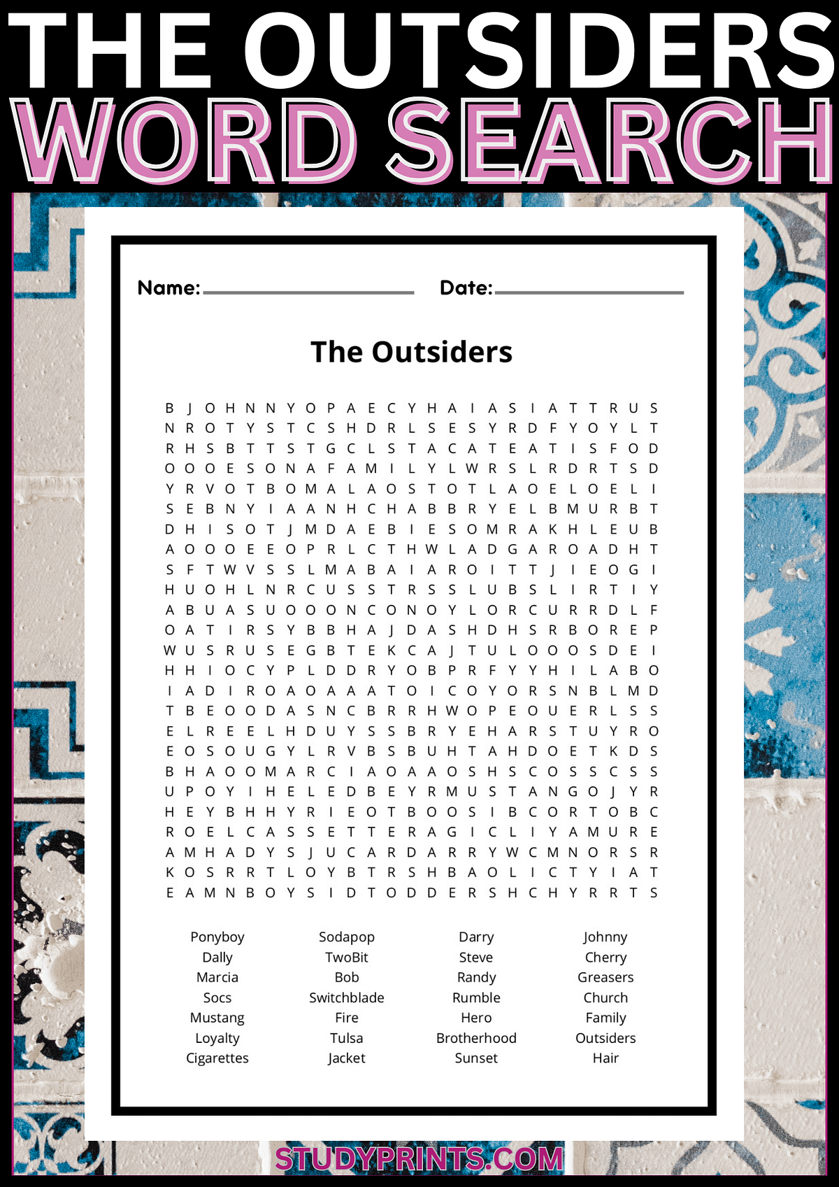The Outsiders Word Search Puzzle Printable | Study Prints