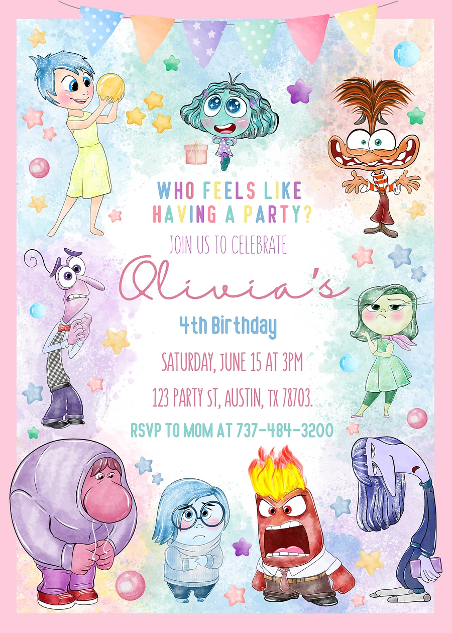 Editable Canva Template: Inside Out 2 Emotions Adventure Birthday ...