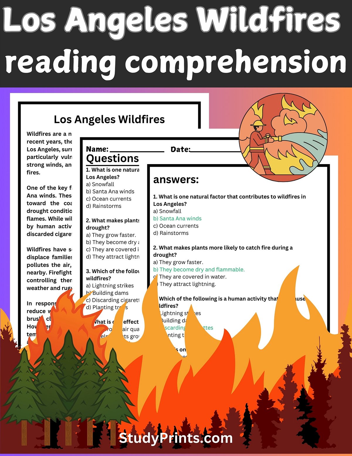 Los Angeles Wildfires Reading Passage with Questions PDF | Study Prints