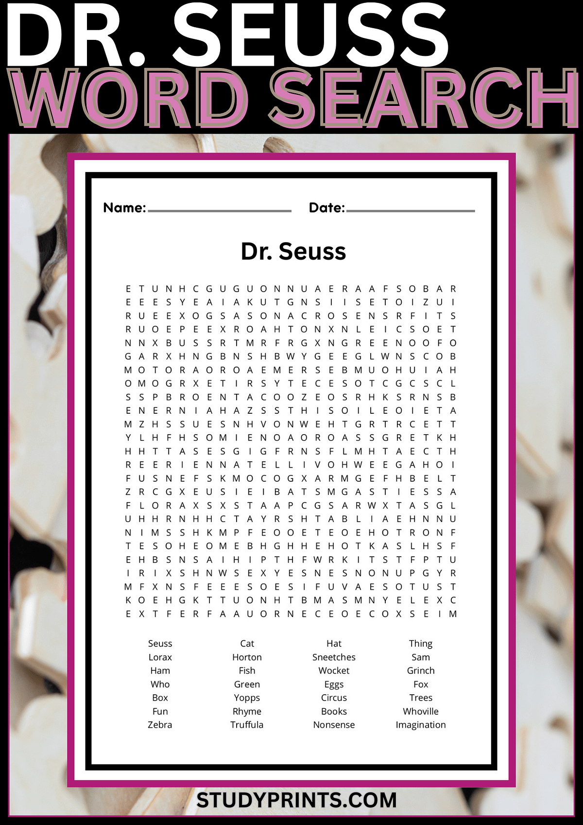 Dr Seuss Word Search | Study Prints