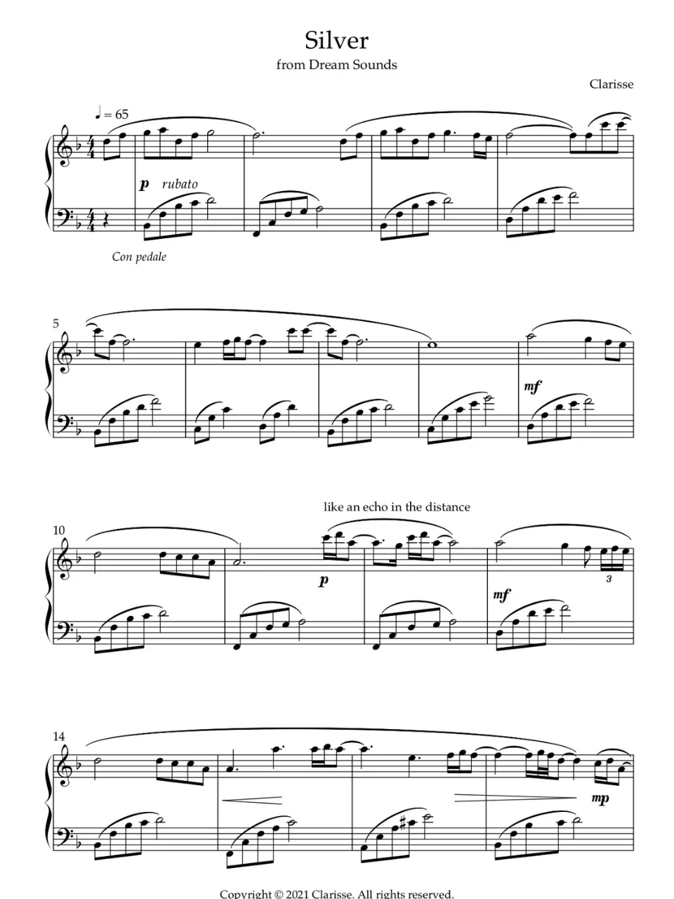 Silver - Sheet Music | Dream Sounds