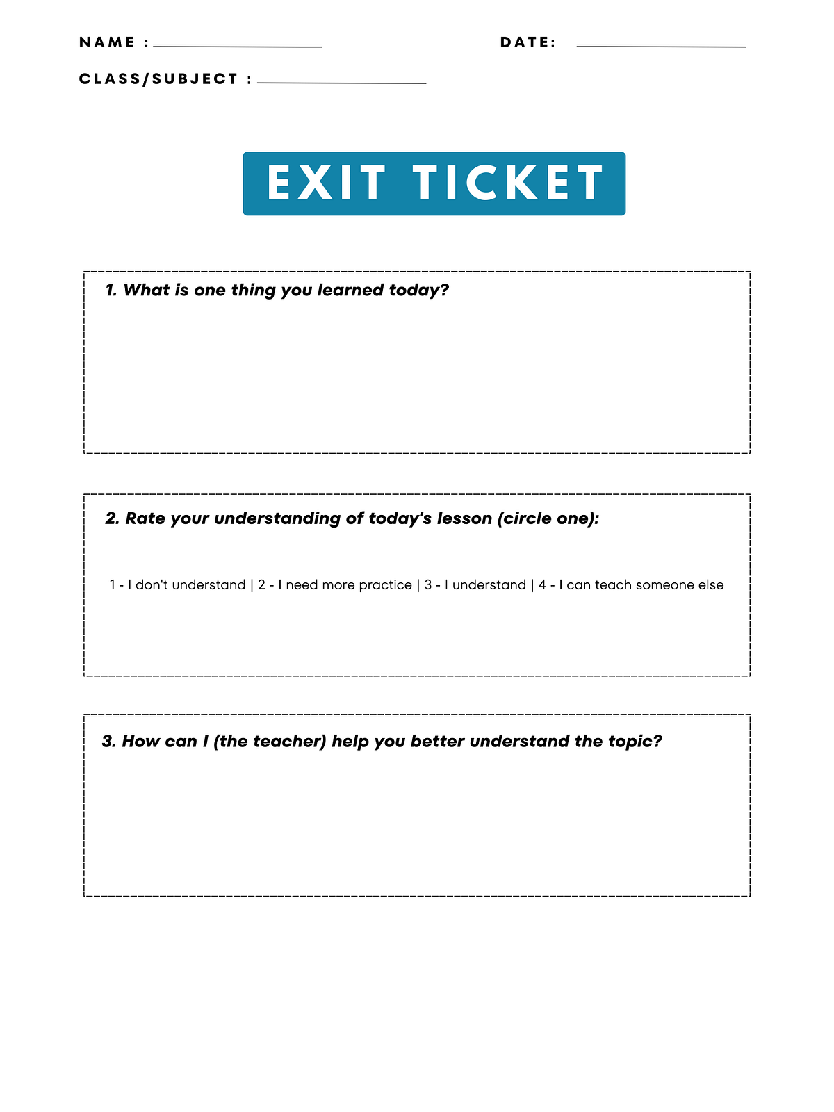 Exit Ticket Template | Printable Classroom Resource | Learn Prints ...