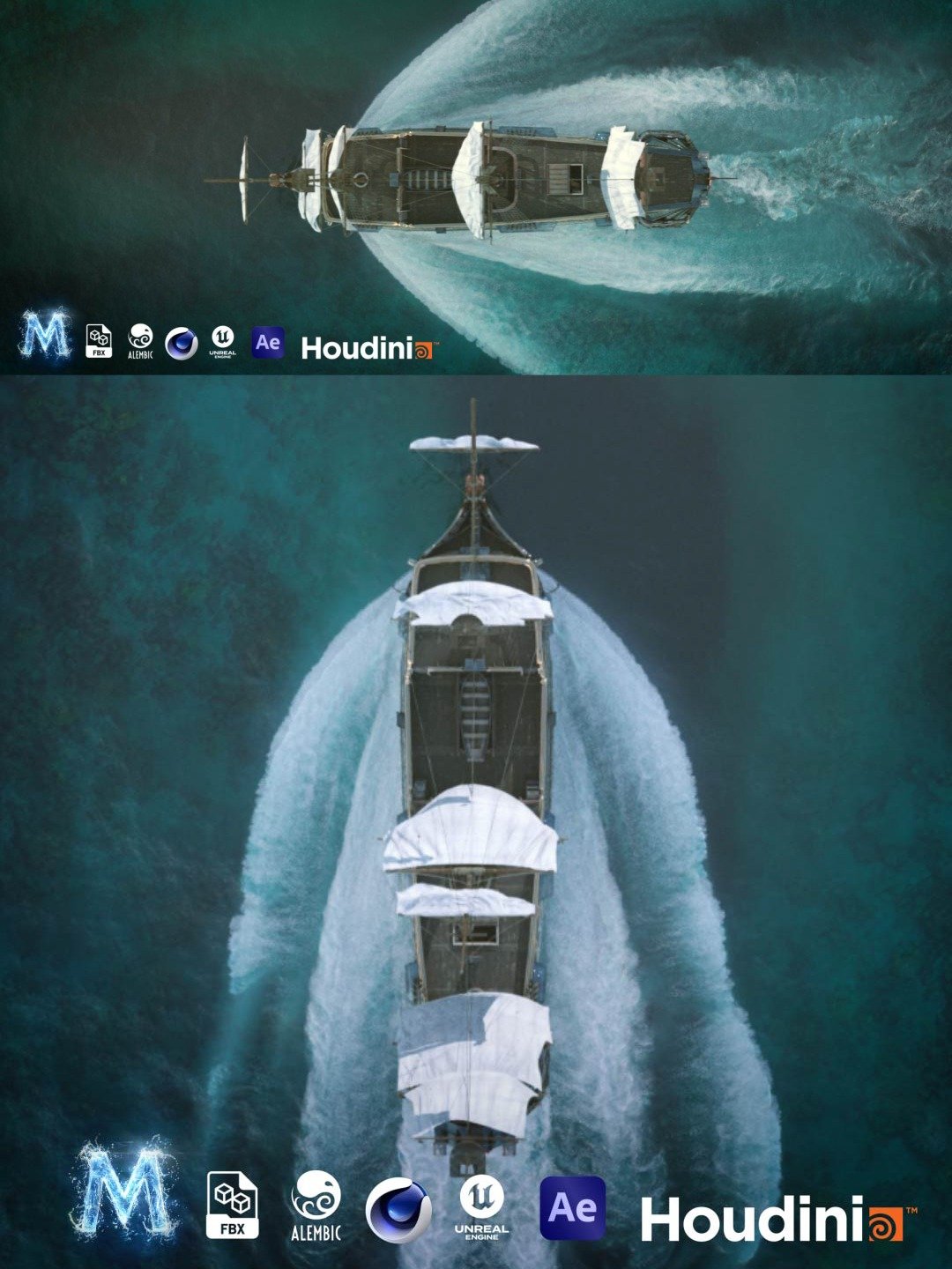 Houdini Pirate Ship Sailing Flip Fluid Project File (.Hip File) | Mikkel Lassalle