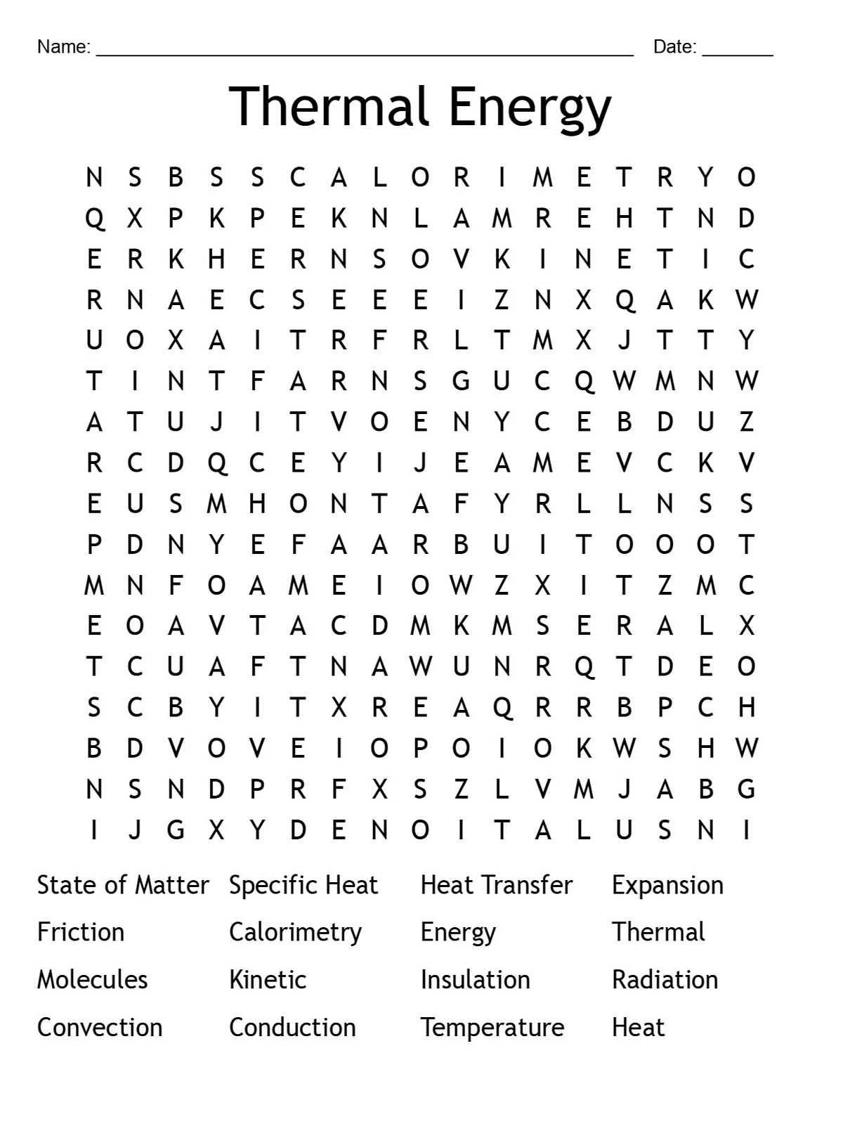 Printable Thermal Energy Word Search – 16 Key Terms! | Learn Prints ...