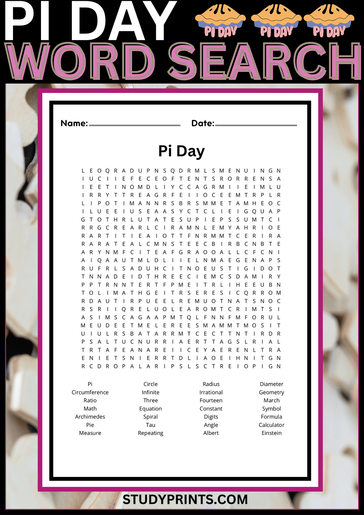 Pi Day Word Search | Study Prints