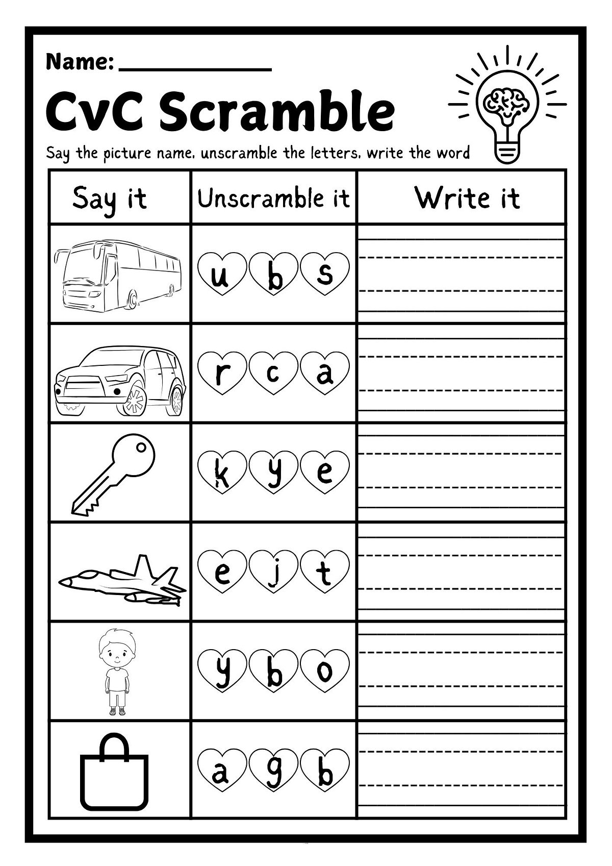 CVC Word Scramble Worksheet for Early Readers | Study Prints