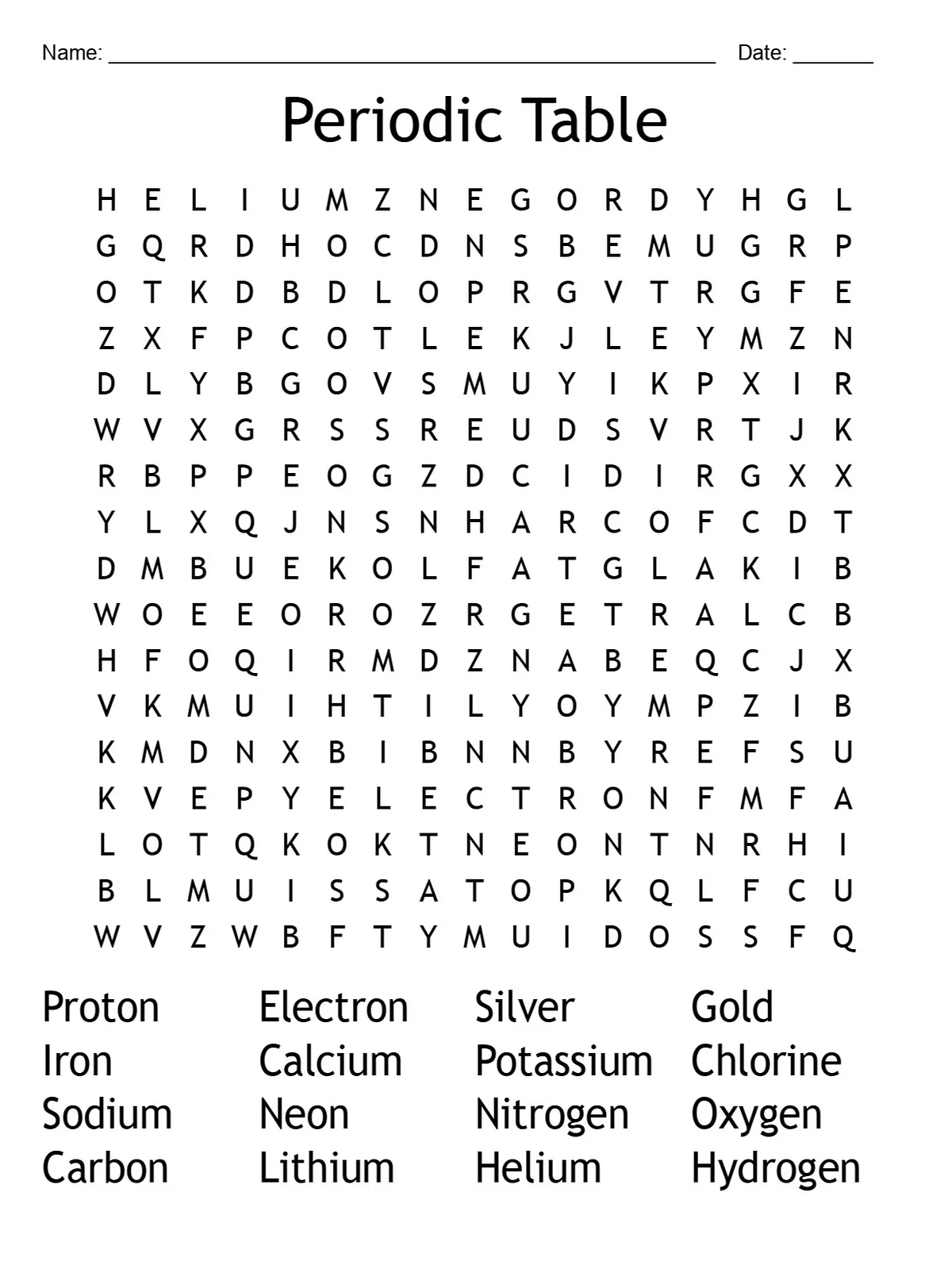Printable Periodic Table Word Search – 16 Key Elements and Terms ...