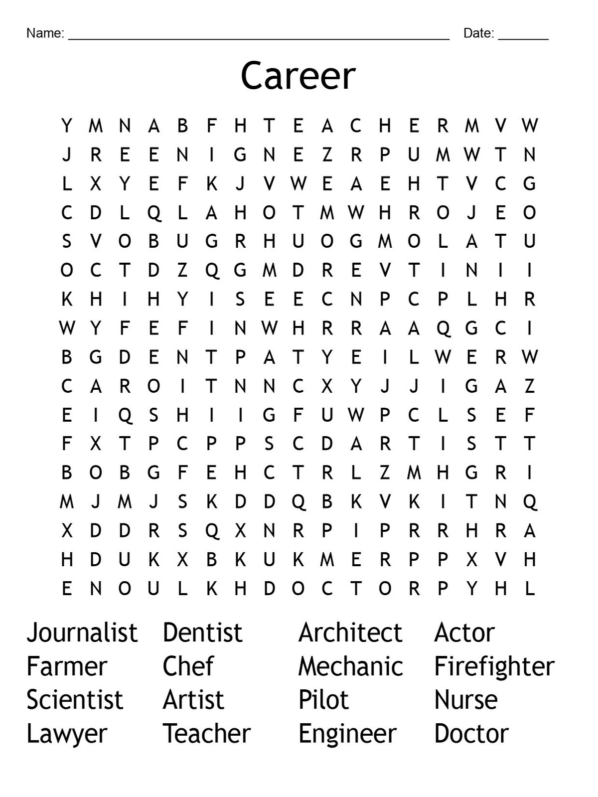 Printable Career Word Search Puzzle | Learn Prints - The Learning ...