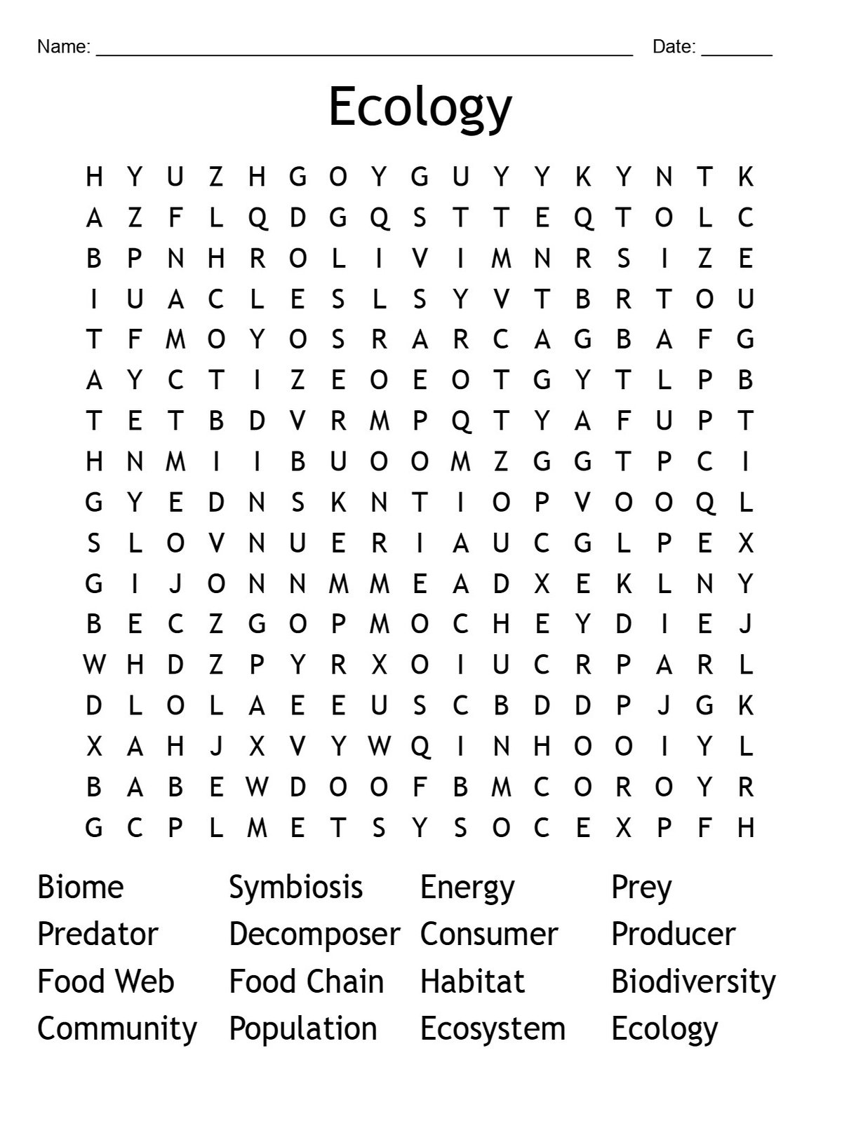 Printable Ecology Word Search – 16 Key Terms! | Learn Prints - The ...