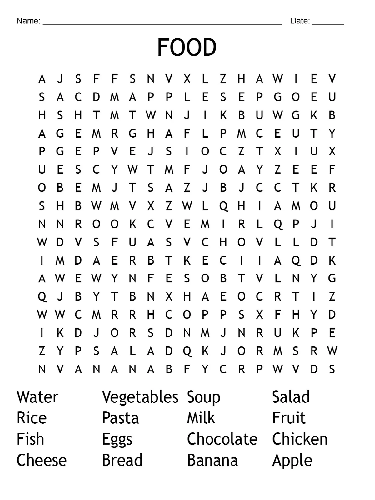 Printable Food Word Search – 16 Key Vocabulary Puzzle Activities ...