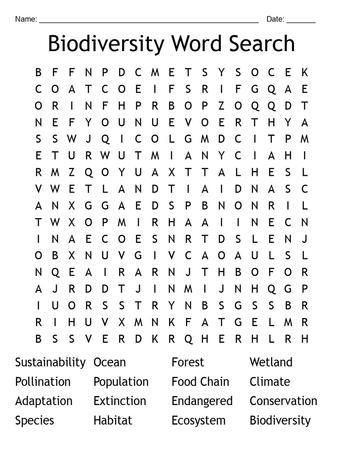 Printable Biodiversity Word Search – Fun Environmental Science Activity ...