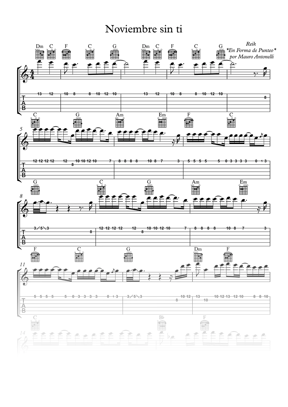 Noviembre sin ti - Partitura + Tab + Acordes + Pista | EFDP