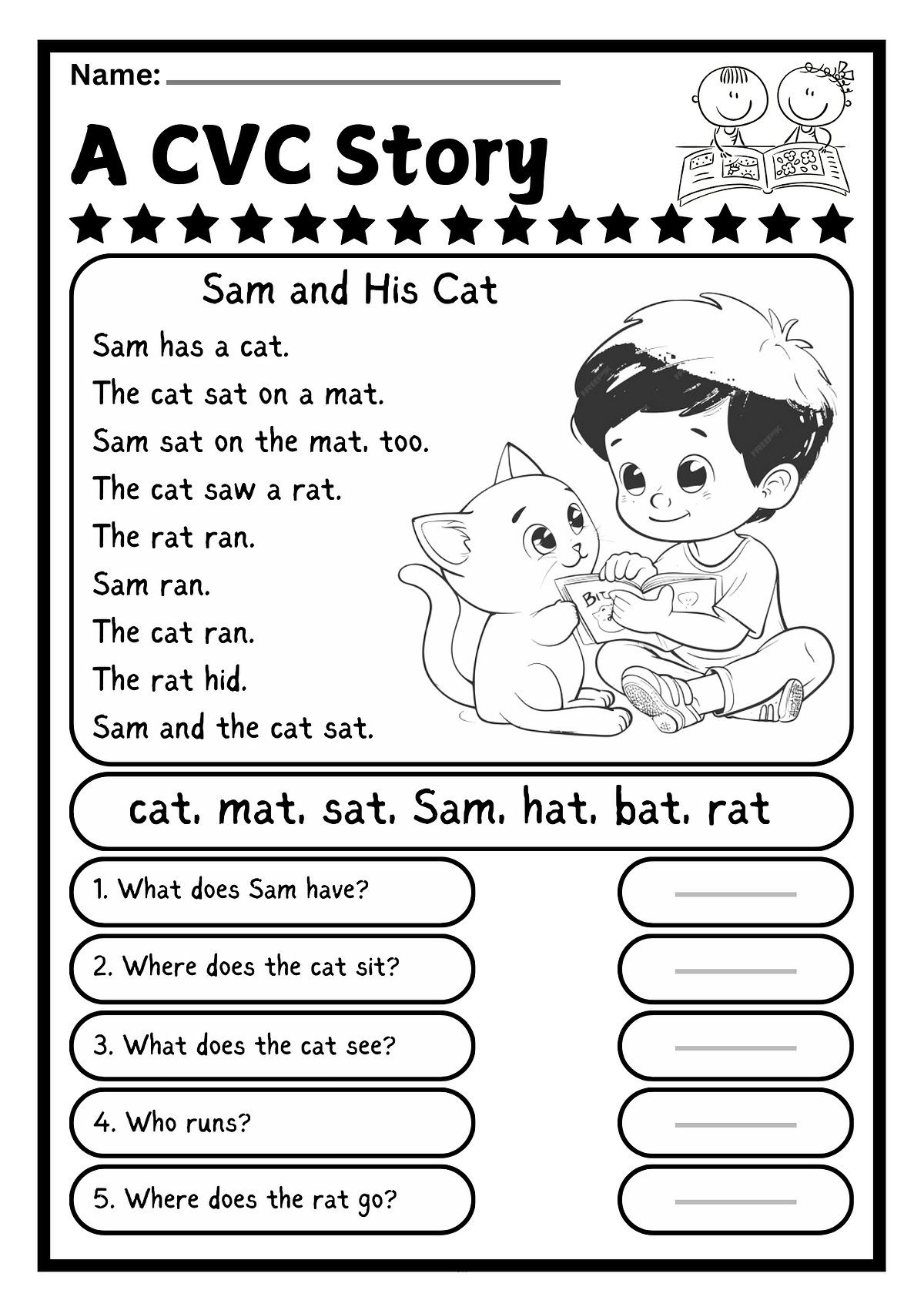 short story with cvc pattern worksheet for kindergarten pdf | Study Prints