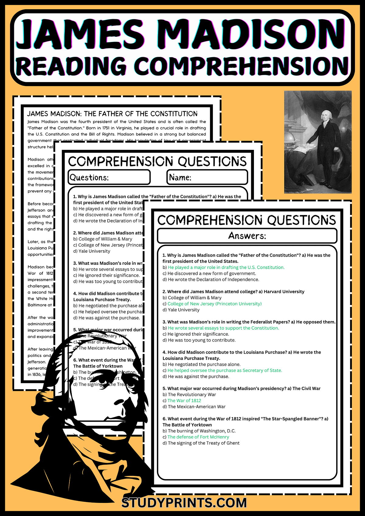 james madison reading comprehension pdf | Study Prints