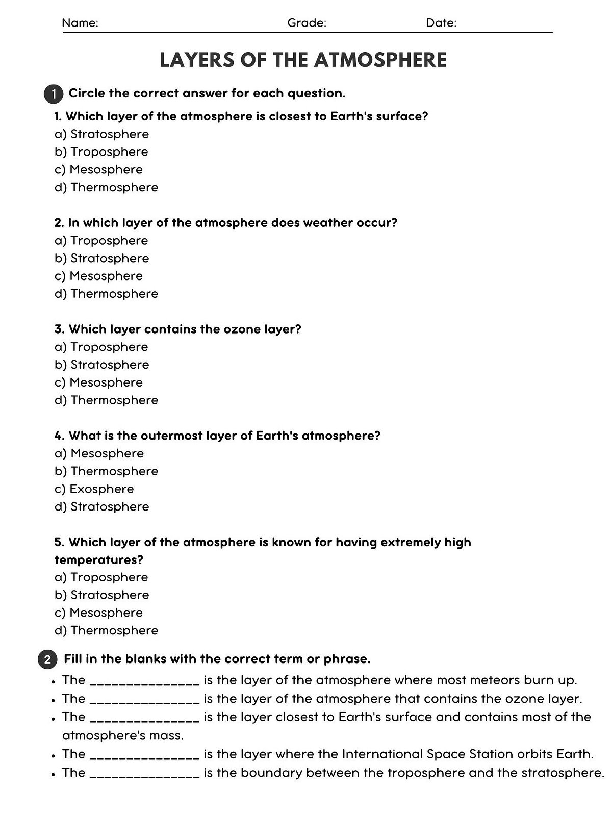 Layers of the Atmosphere Worksheet - Earth Science Activity | Learn ...