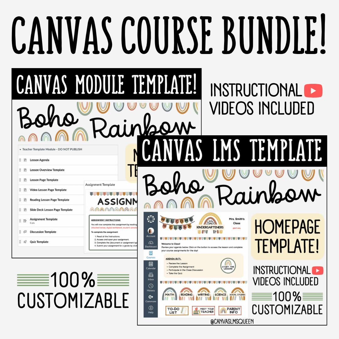 Canvas LMS Template - COURSE BUNDLE - Boho Rainbow - 100% Customizable ...