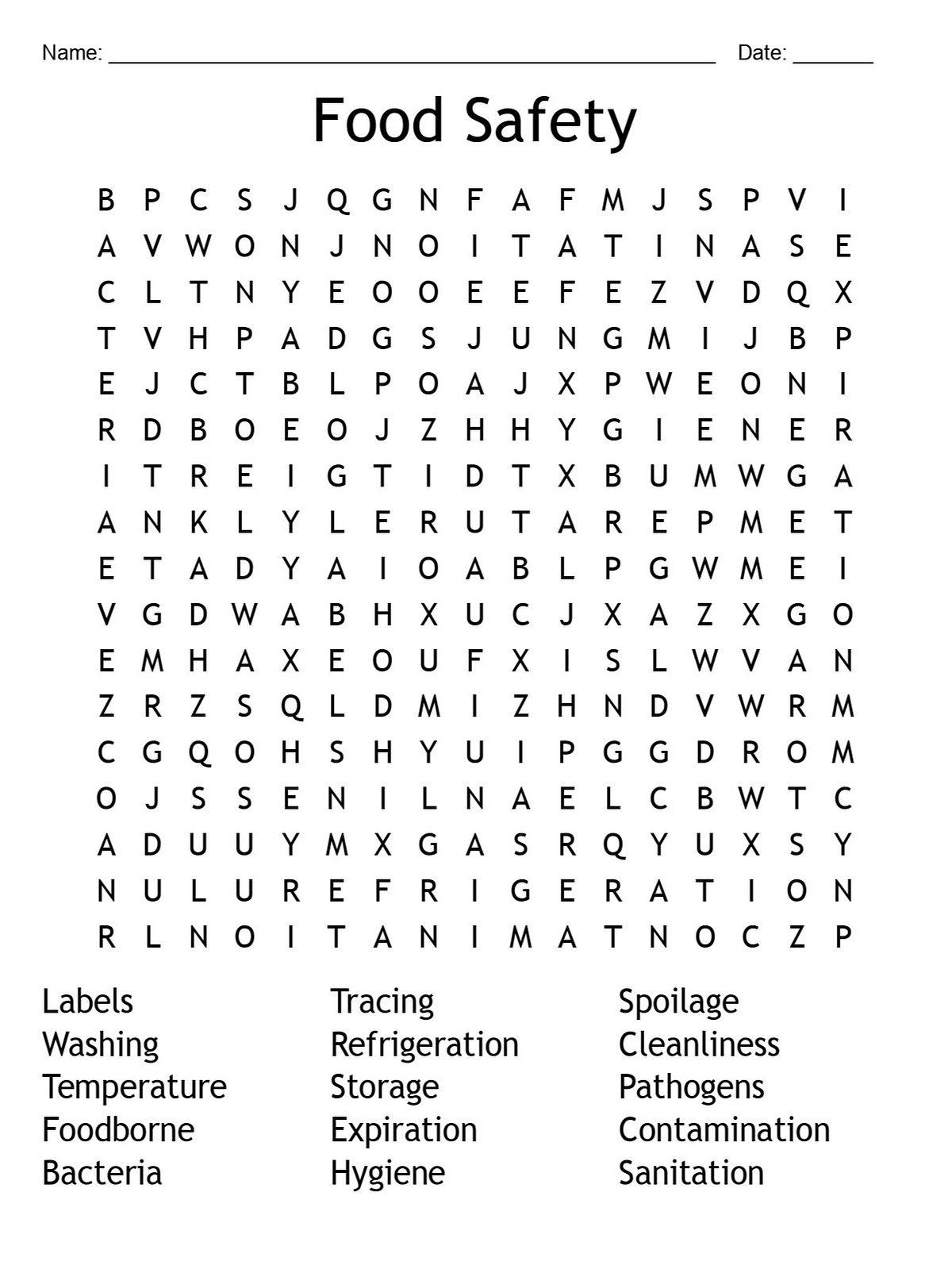 Printable Food Safety Word Search – 15 Key Terms! | Learn Prints - The ...